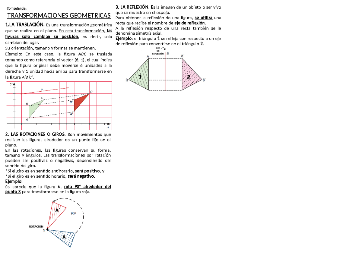 Transformaciones Geométricas - 2do Secundaria: Conceptos Clave - Studocu