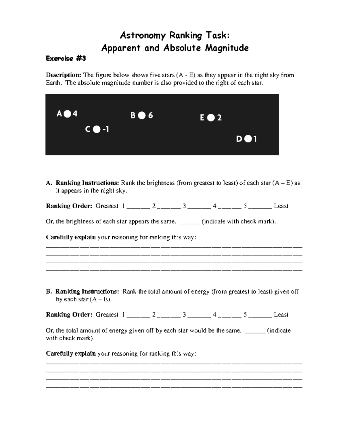 Magitudes Ranking Task III - Astronomy Ranking Task: Apparent and ...
