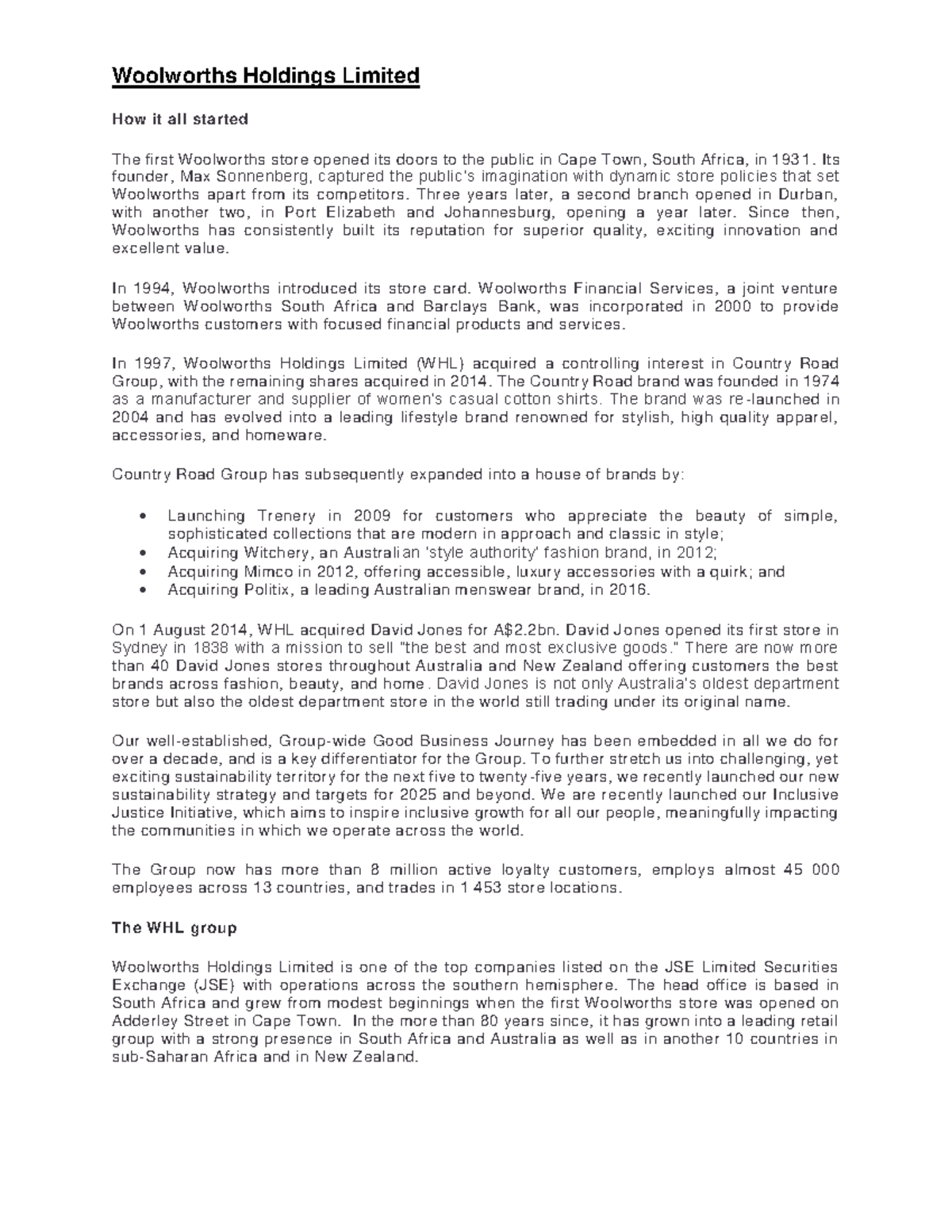 Woolworths Holdings Limited Overview: History, Strategy, and Vision ...