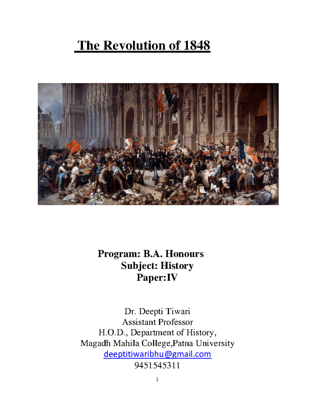 The 1848 Revolution: A Comprehensive Study - SEM5 MODERN EUROPE UNIT 3 ...