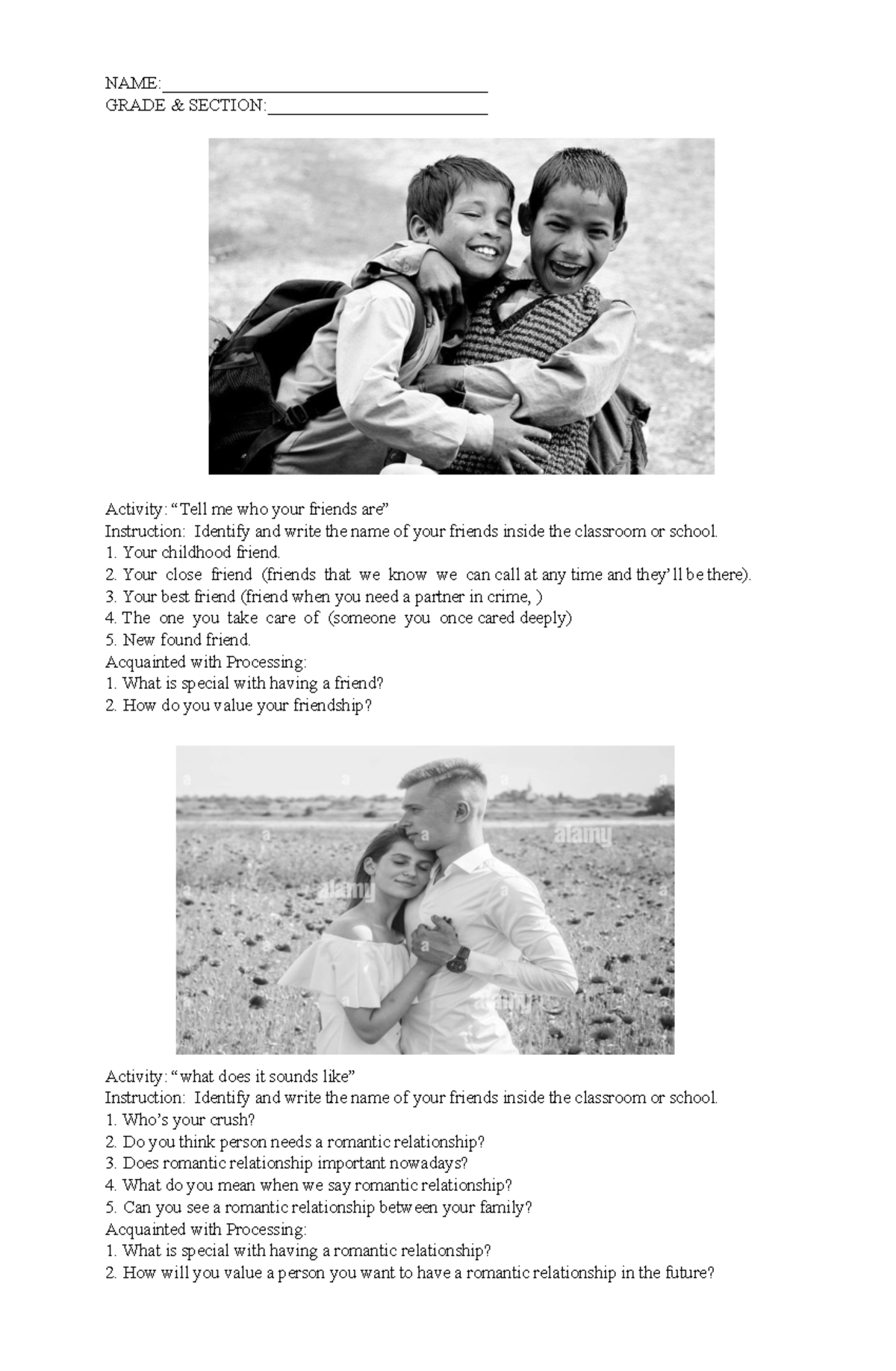 Grade 7 Science Catch-Up Activity: Friendships & Relationships - Studocu