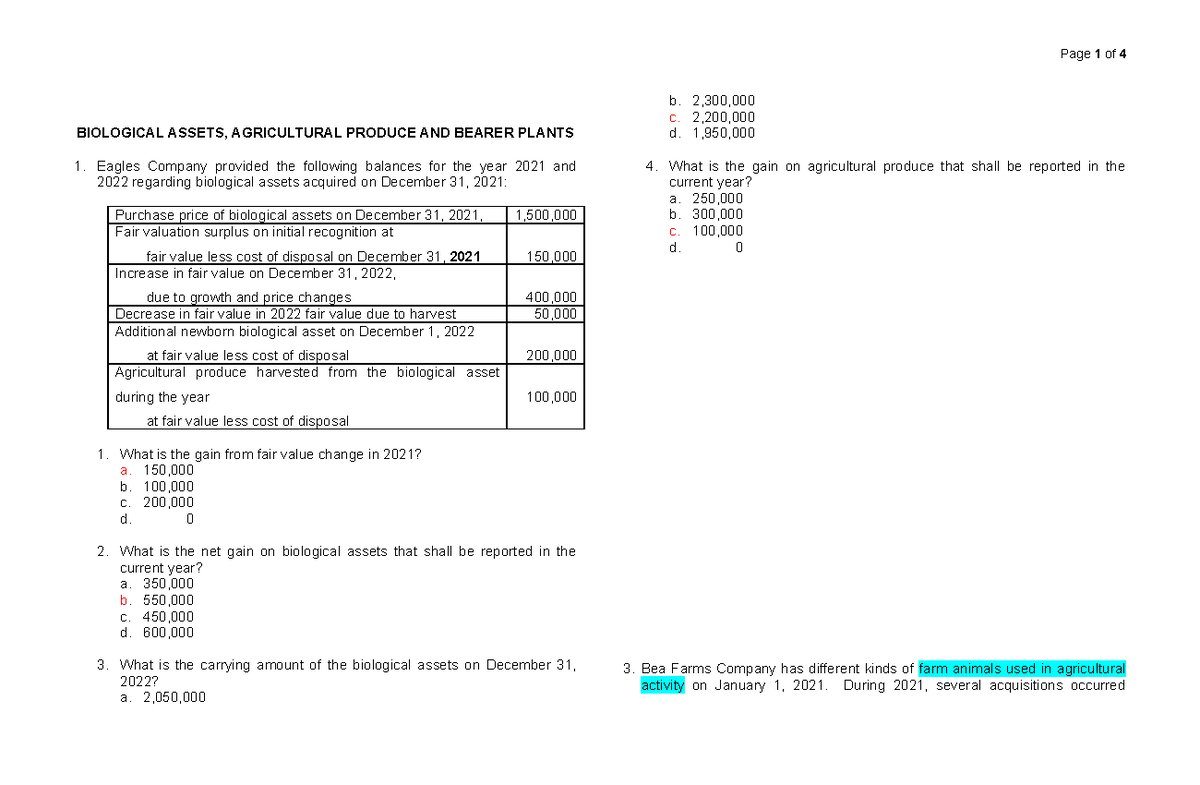 Biological Assets July 10 w solution - BIOLOGICAL ASSETS, AGRICULTURAL ...
