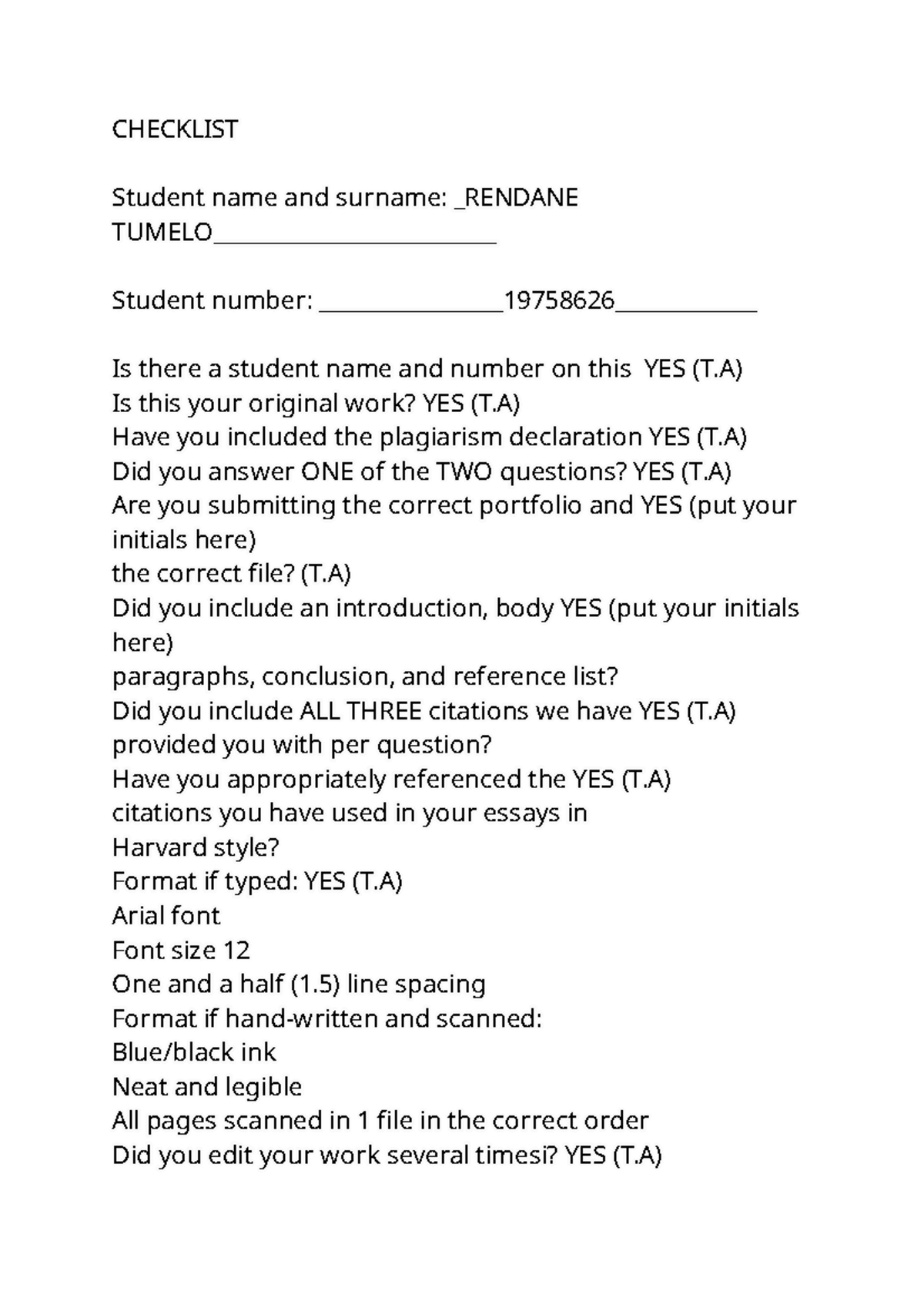 Checklist for Portfolio Submission - CRI2601 - Studocu