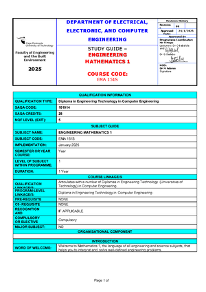 Test 1 EMA 151X April 2024 - Test 1/GA/Project/etc FACULTY: EBE DEECE ...