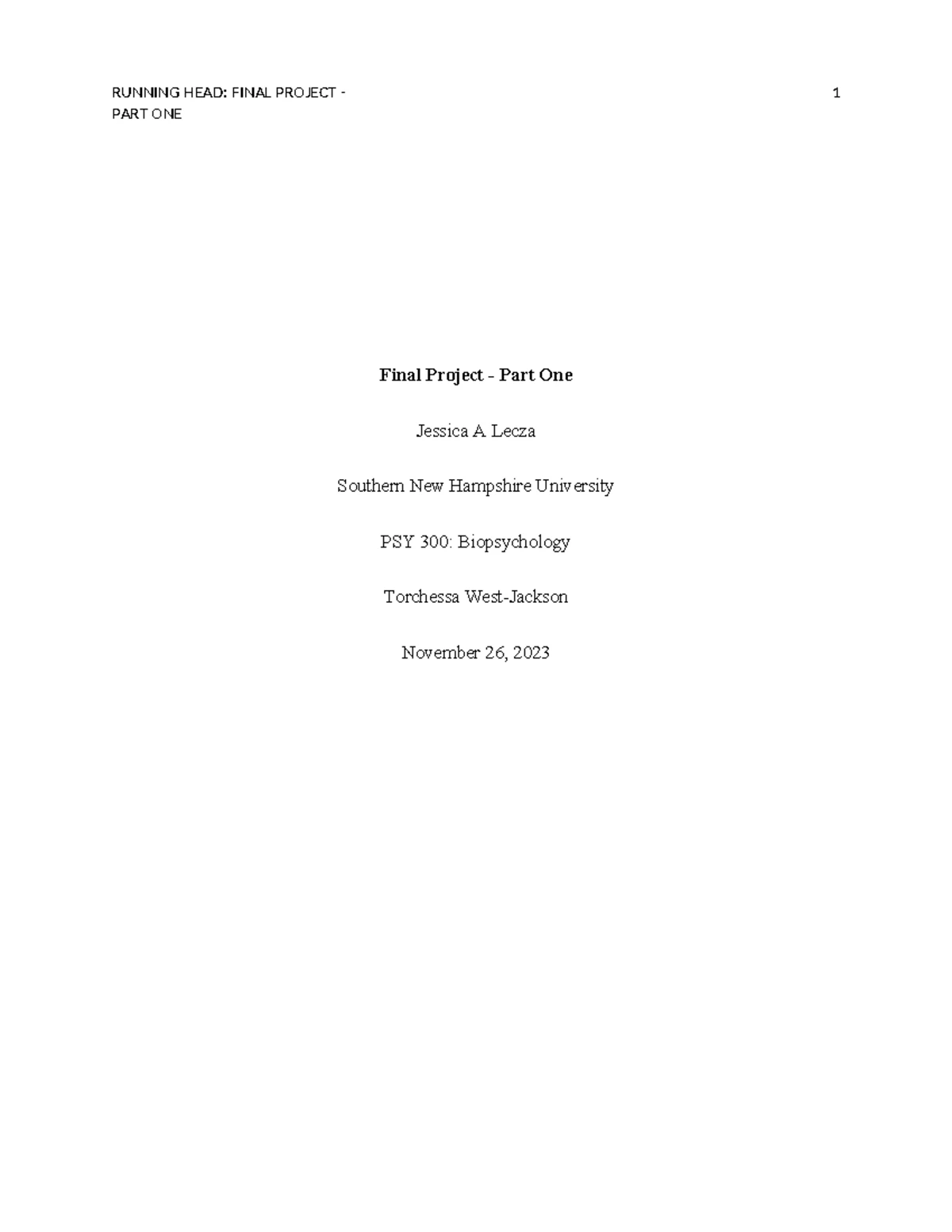 PSY 300 Final Project Paper Template - 7-2 Final Project Part 1: Gut ...