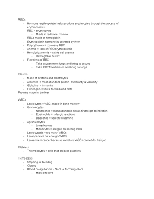 Blood Overview and Disorders - BIO 172 Lecture Notes - Blood Notes BIO ...