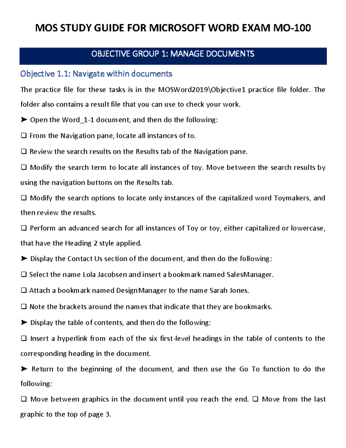MOS Study Guide: Microsoft Word Exam Practice for Objectives 1-6 - Studocu