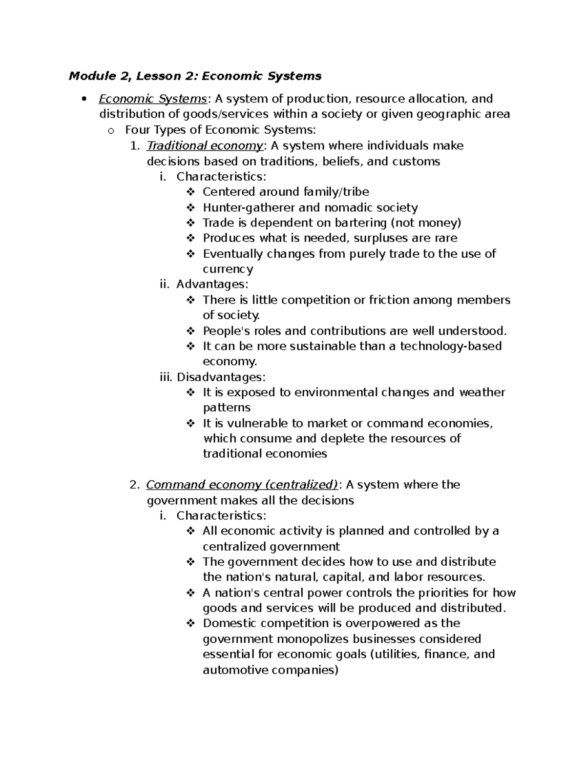 Module 2, Lesson 2: Overview of Economic Systems - Studocu