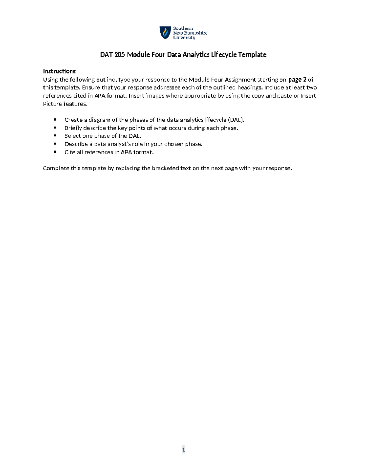 DAT 205 Module Four Data Analytics Lifecycle Template - Ensure that ...