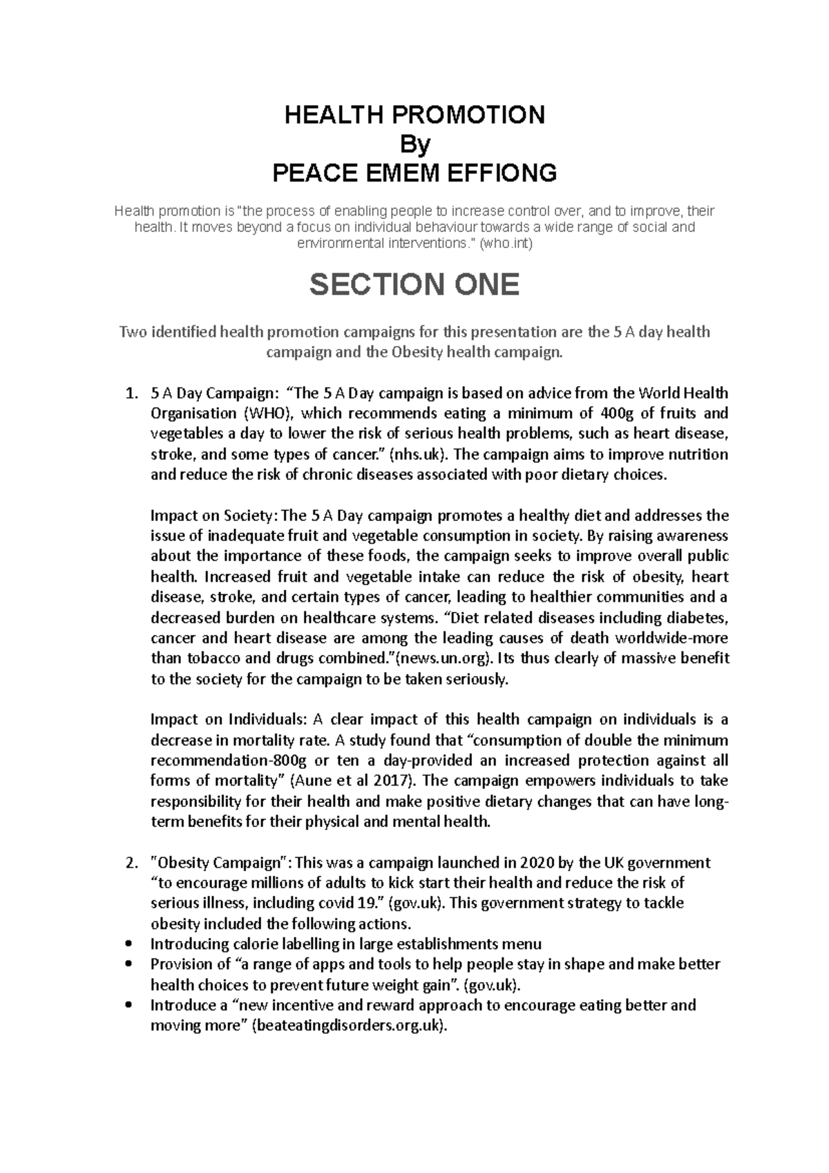 Unit 18 - Health Promotion Campaigns and Their Societal Impact - Studocu