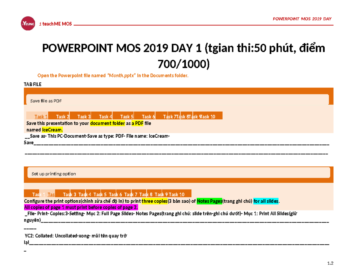 DAY 1 - PowerPoint MOS 2019 Tutorial (50 mins, Score: 700/1000) - Studocu