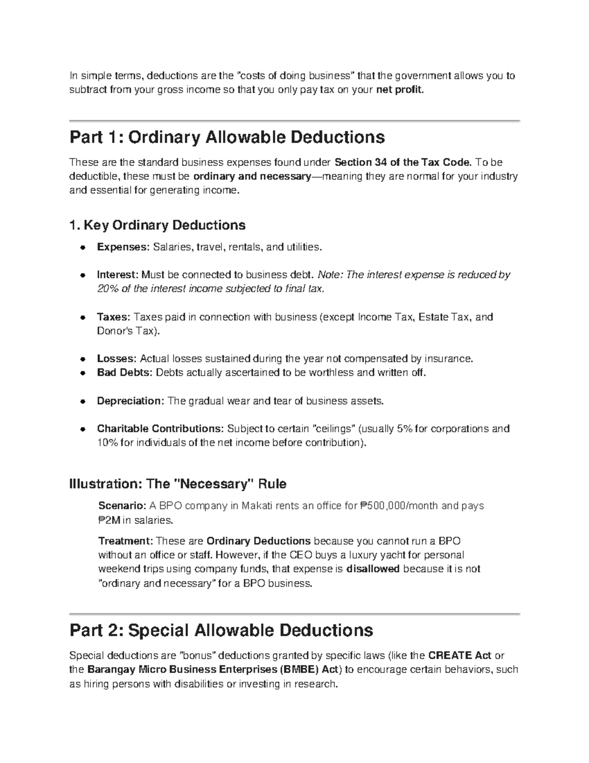 Allowable Deductions: Ordinary & Special Types Explained - Studocu