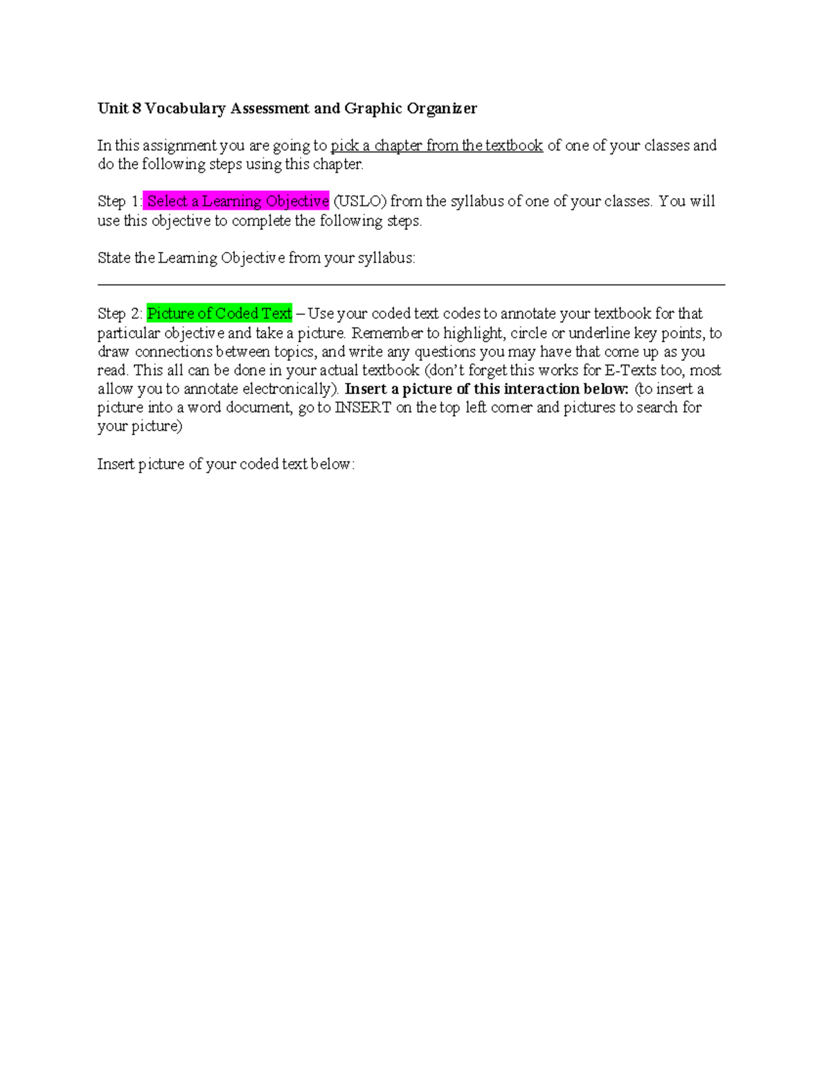 Unit 8 Vocab Assessment & Graphic Organizer for Learning Objective ...