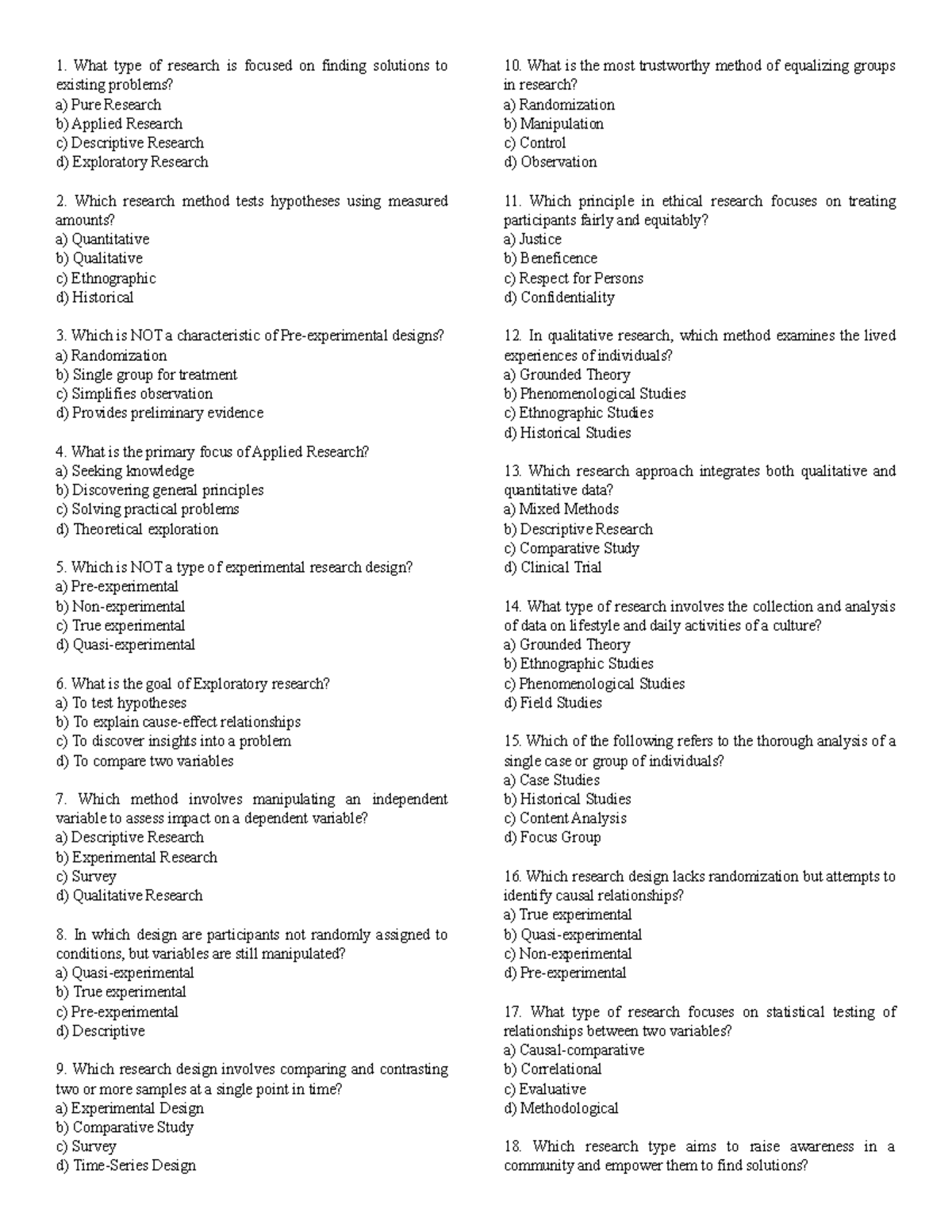 Research Quiz 1 - What type of research is focused on finding solutions ...