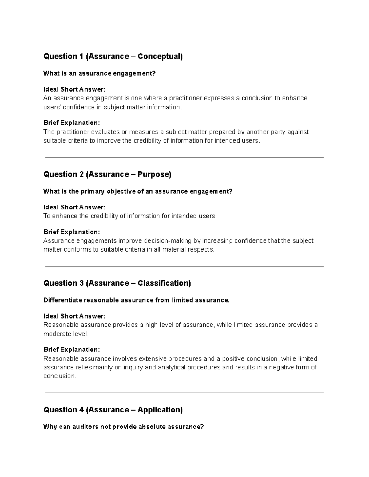 AAP Assurance and Non-Assurance Engagements Overview - Studocu
