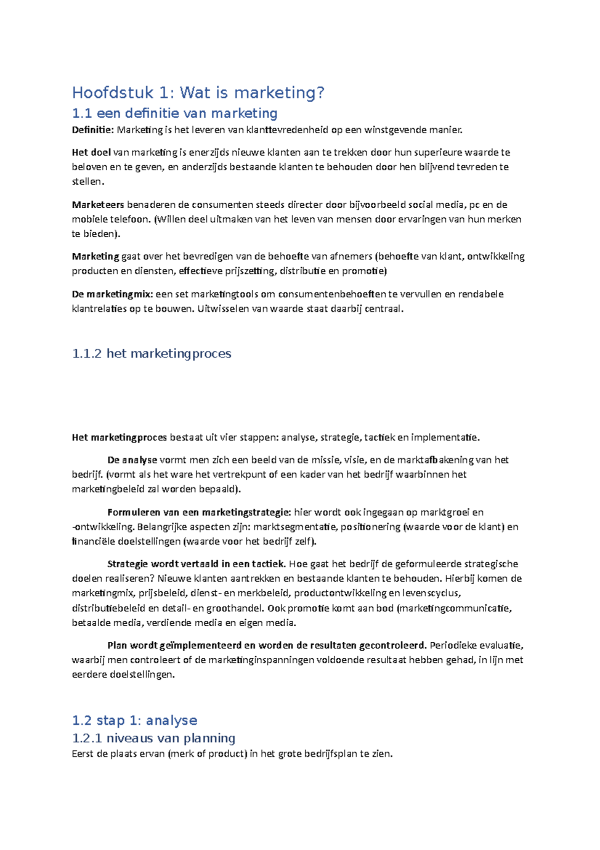 Strategische marketing H1 - Hoofdstuk 1: Wat is marketing? 1 een ...