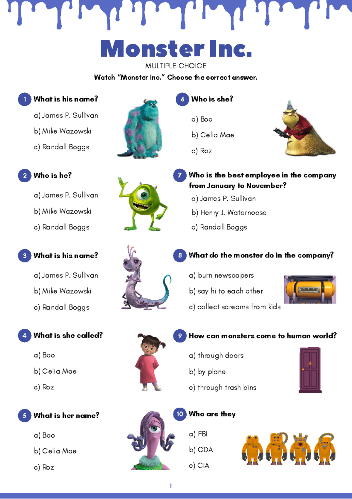 Monster Inc Quiz Questions and Answers (Child Development 101) - Studocu