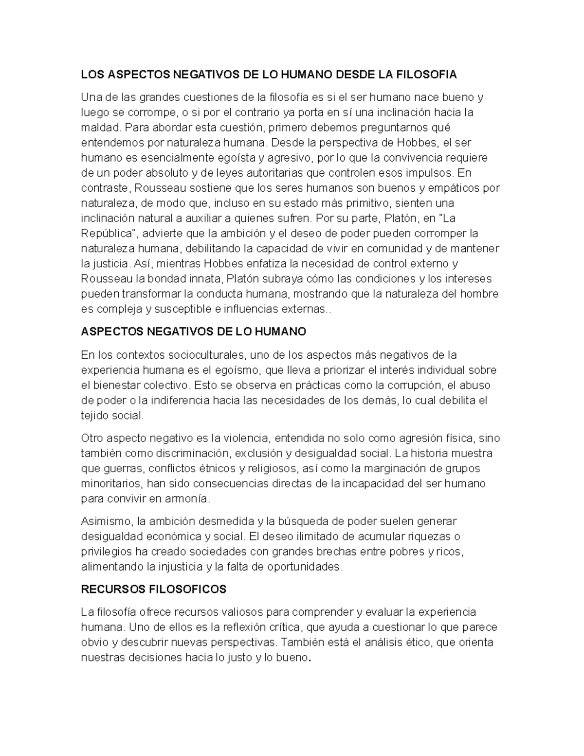 SD. Humanidades: Aspectos Negativos de la Naturaleza Humana en ...