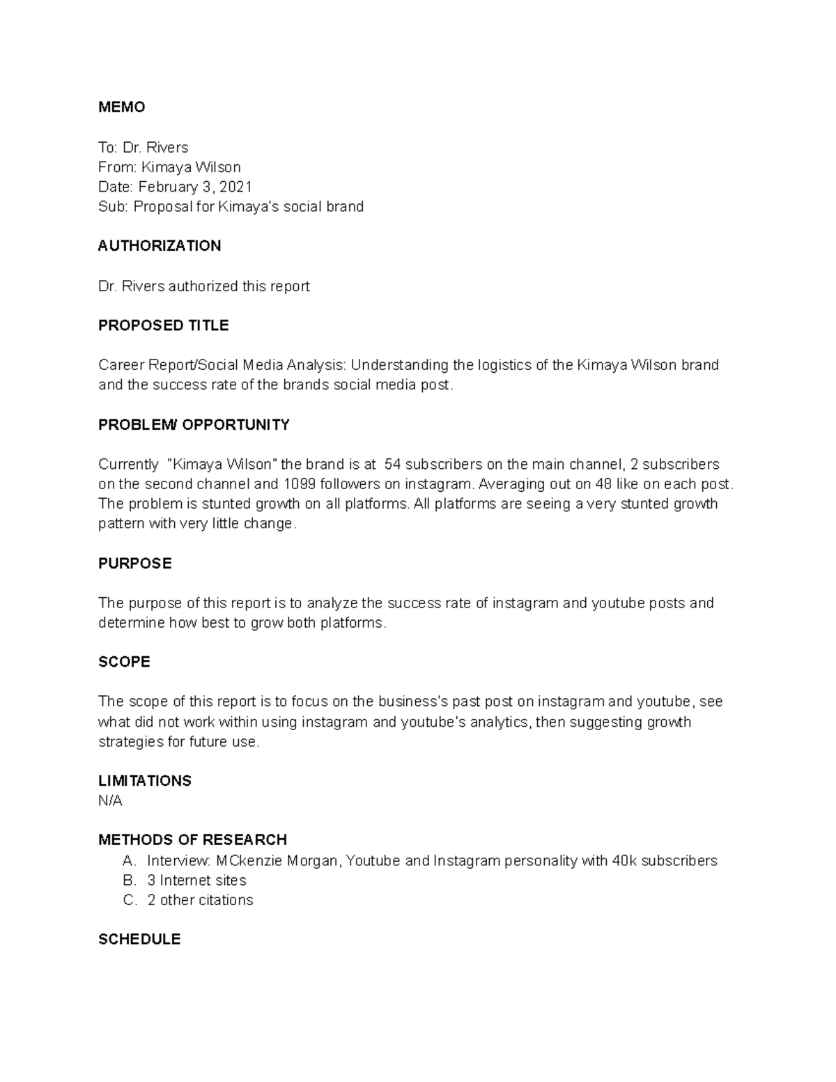 Proposal for Kimaya's Social Brand Growth Analysis Report - Studocu