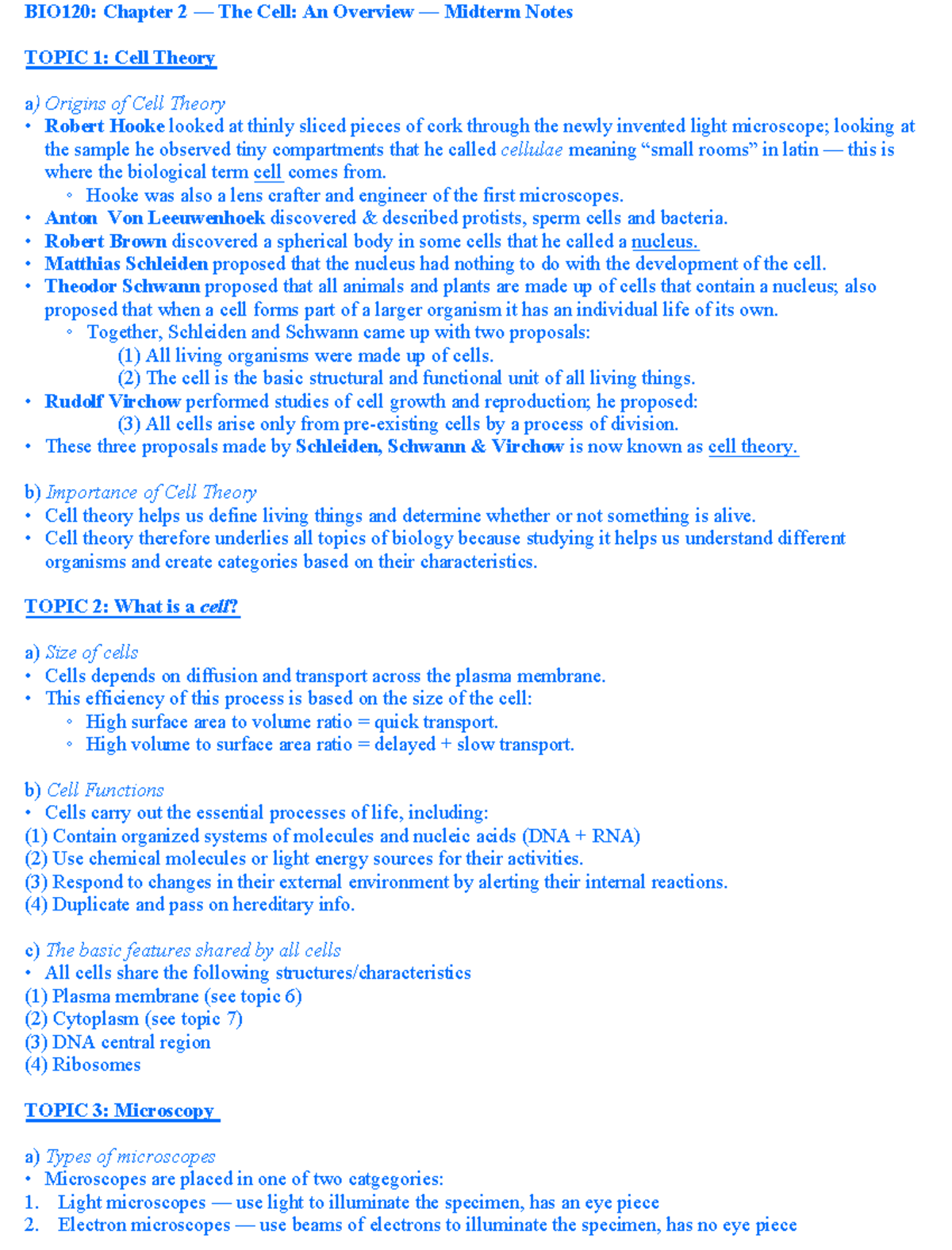 BIO120: Chapter 2 - The Cell Overview Midterm Study Notes - Studocu