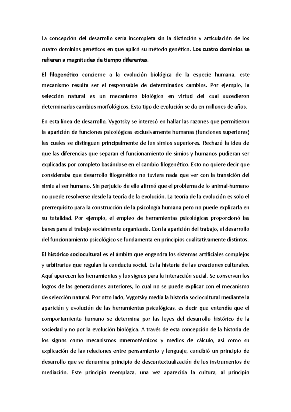 Resumen de los Cuatro Dominios Genéticos - Psicología Vygotskiana - Studocu