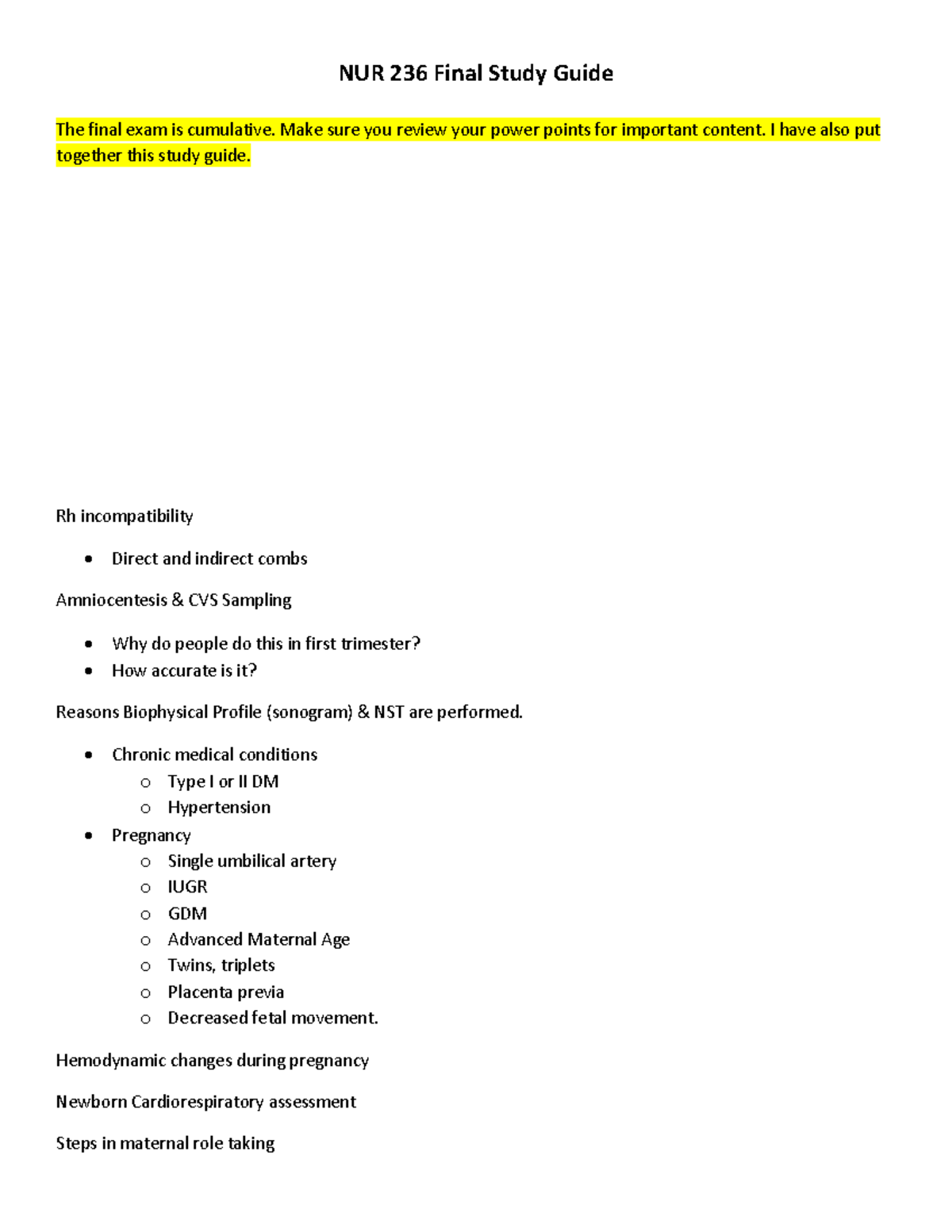 NUR 236 Final Study Guide - Studocu