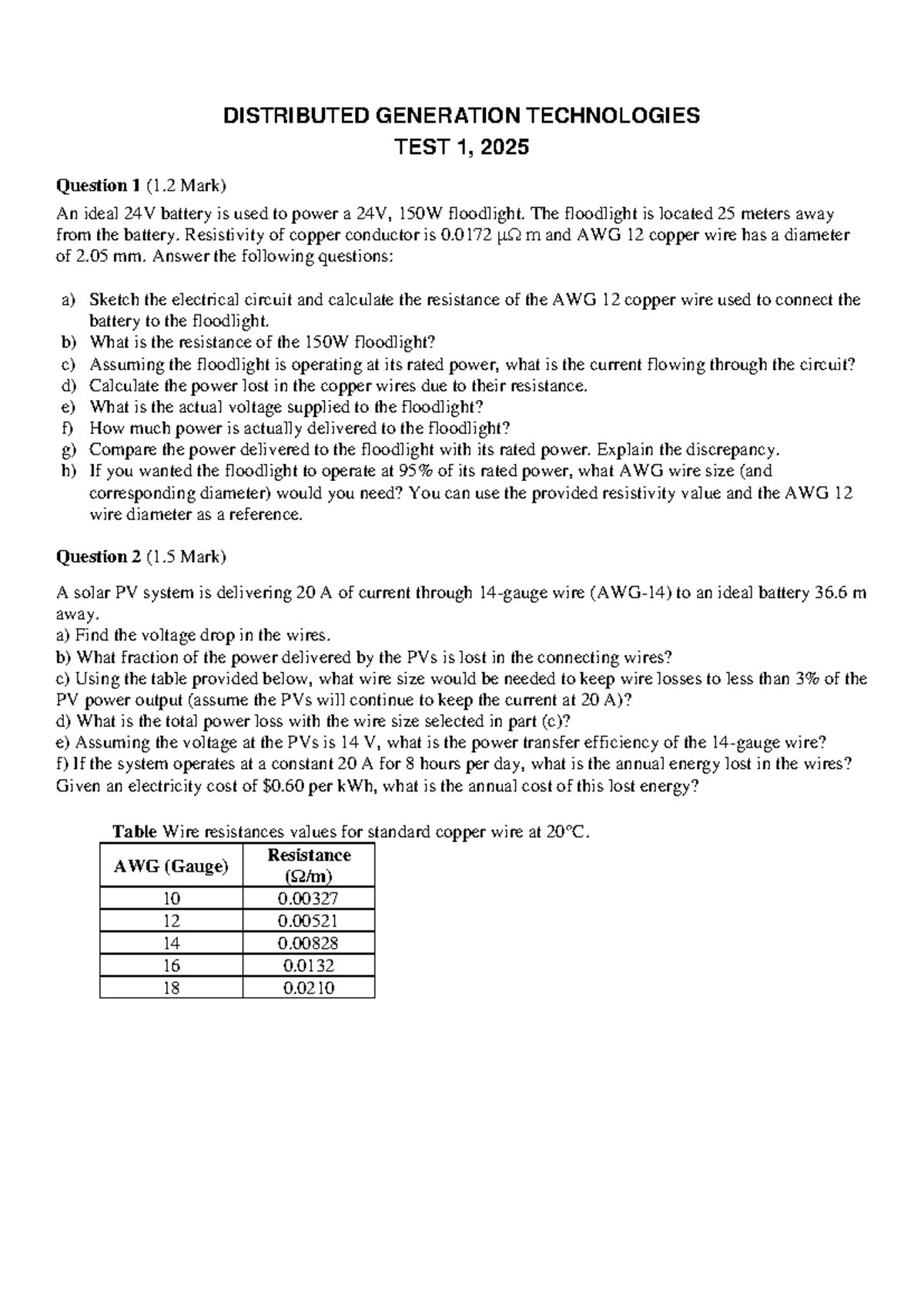 DGT 2025 TEST 1: Distributed Generation Technologies Problems - Studocu
