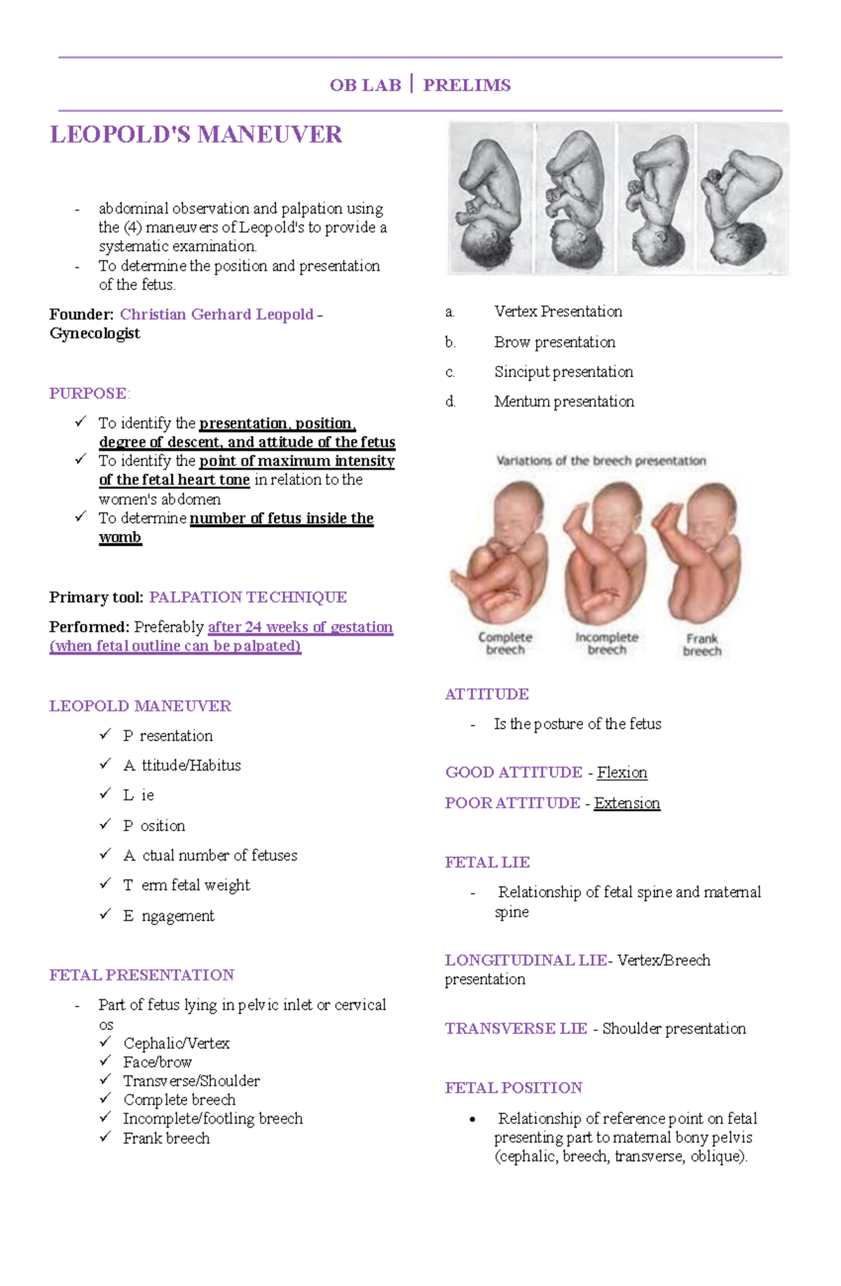 OB LAB PRELIMS: Systematic Fetal Examination & Surgical Asepsis ...