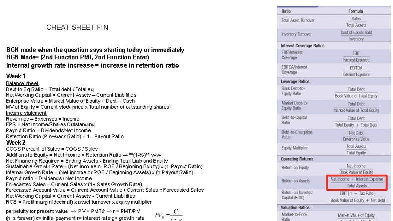 FIN 300 Midterm Cheat Sheet: Key Financial Concepts and Formulas - Studocu