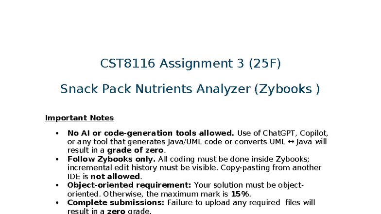 CST8116 Assignment 3 (25F) Snack Pack Nutrients Analyzer Guide - Studocu