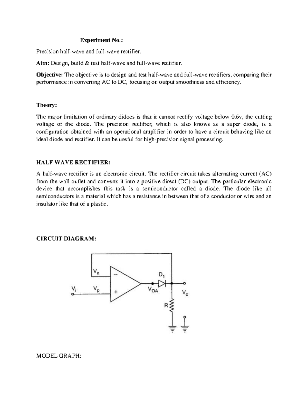 Precision Rectifier Design: Half & Full Wave Analysis (Experiment No ...