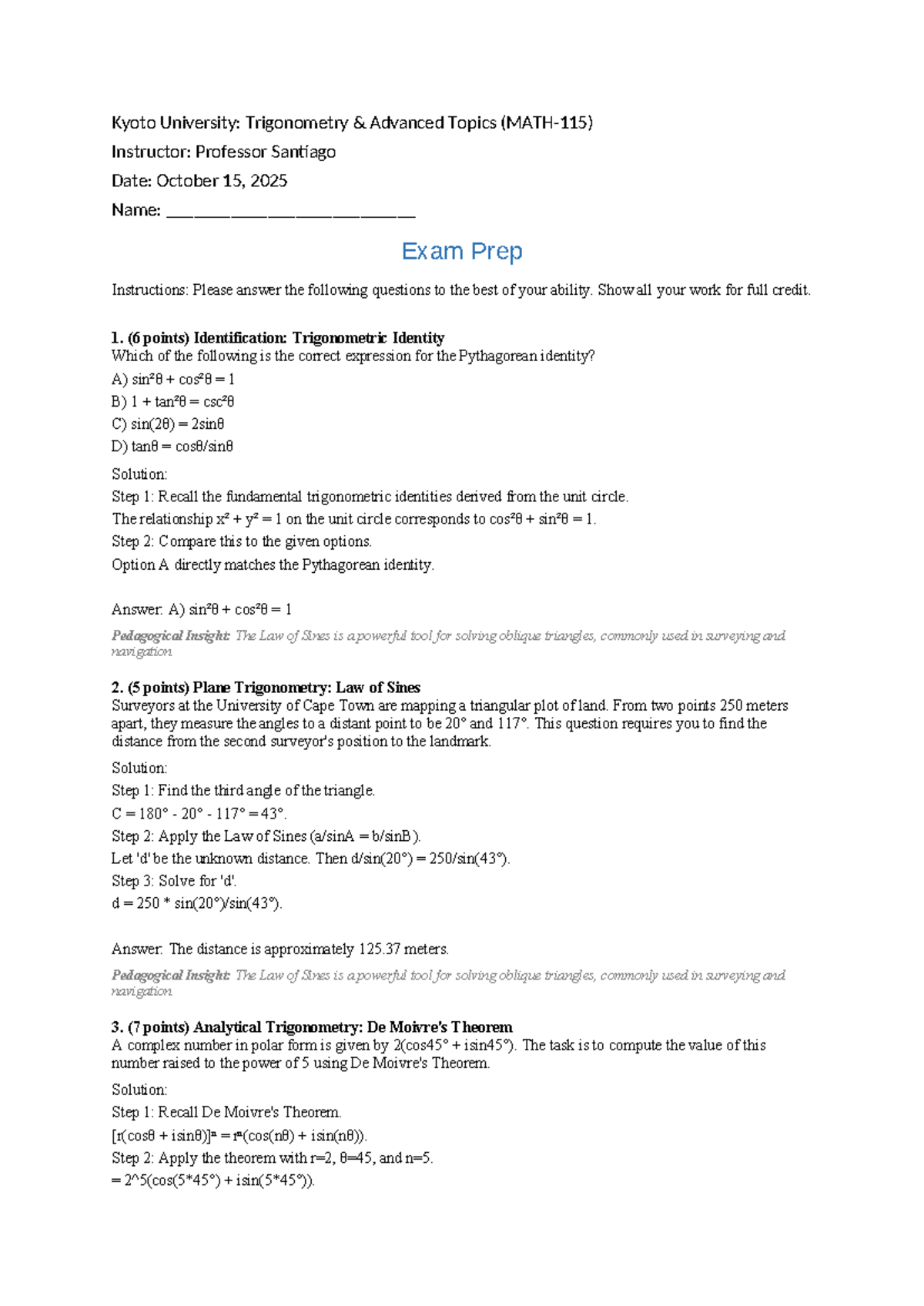 Trigonometry Exam Prep 8915: Advanced Topics & Key Concepts - Studocu