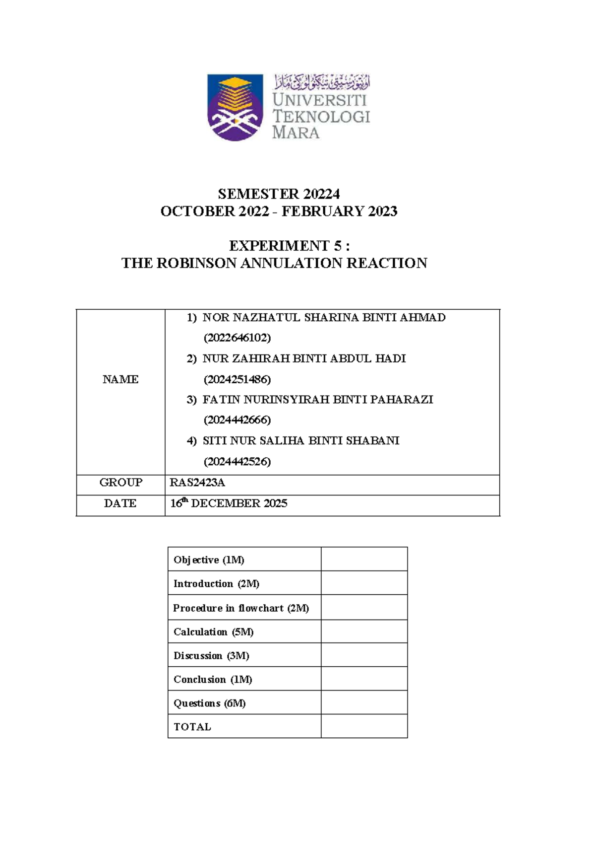 Experiment 5: The Robinson Annulation Reaction - CHM 557 Lab Report ...