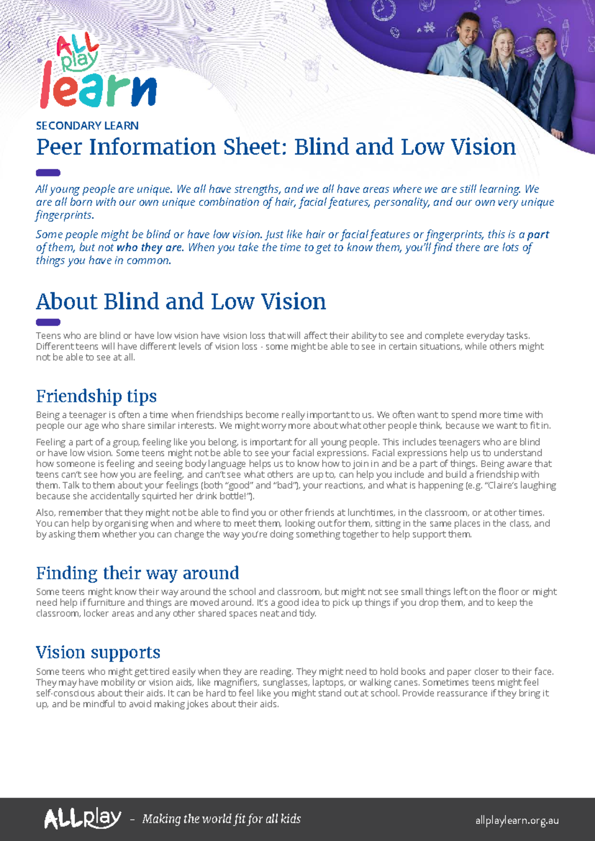 Peer Information Sheet Blind and Low Vision - Making the world fit for ...