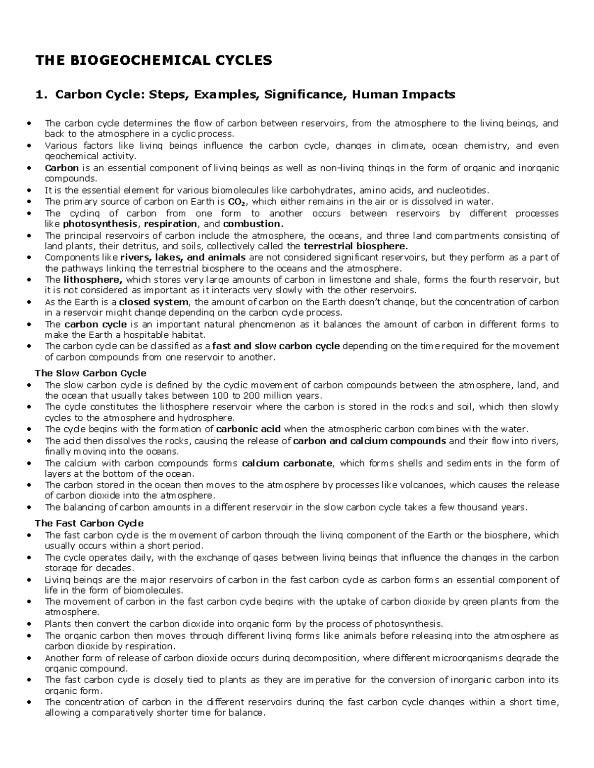 Biogeochemical Cycles: Carbon, Nitrogen, Phosphorus, and Sulfur - Studocu