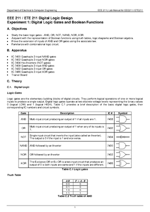 Lab 01 Digital Logic Gates and Boolean Functions - North South ...