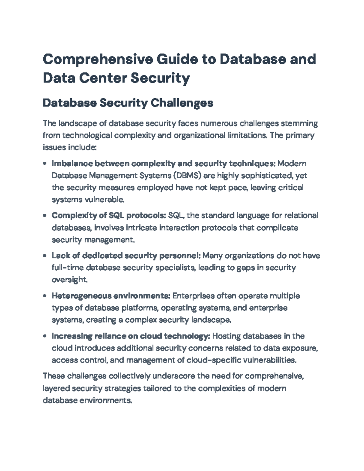 Comprehensive Overview of DB & Data Center Security Challenges - Studocu