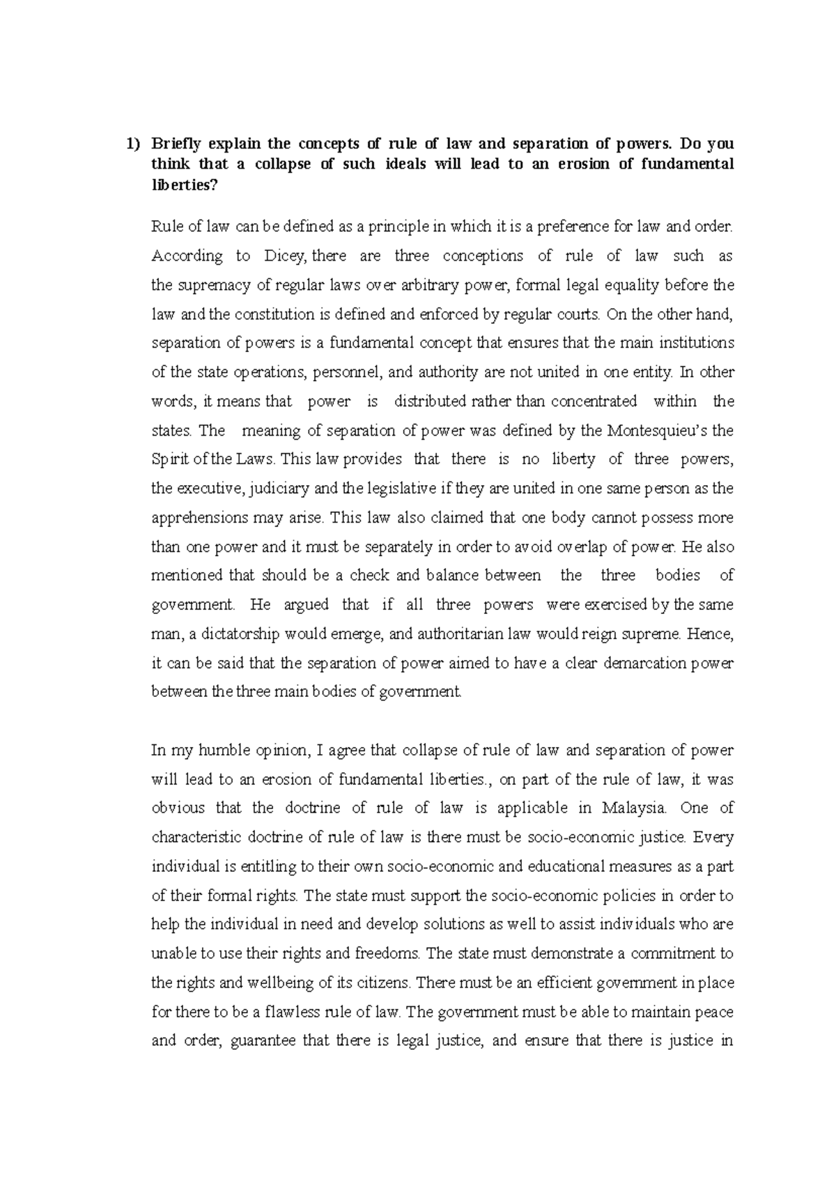 Constitutional Law II Tutorial 1: Exploring Rule of Law & Separation of ...