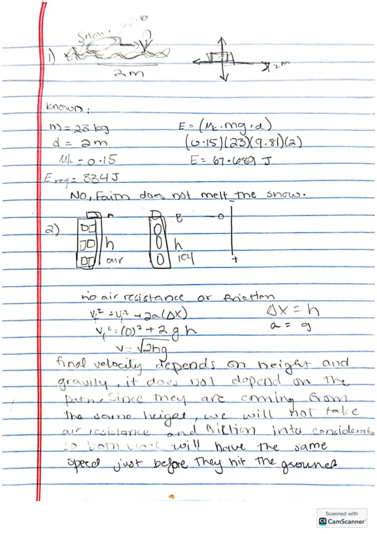 Physics 1 Homework: Energy Transfer and Final Velocity Analysis - Studocu