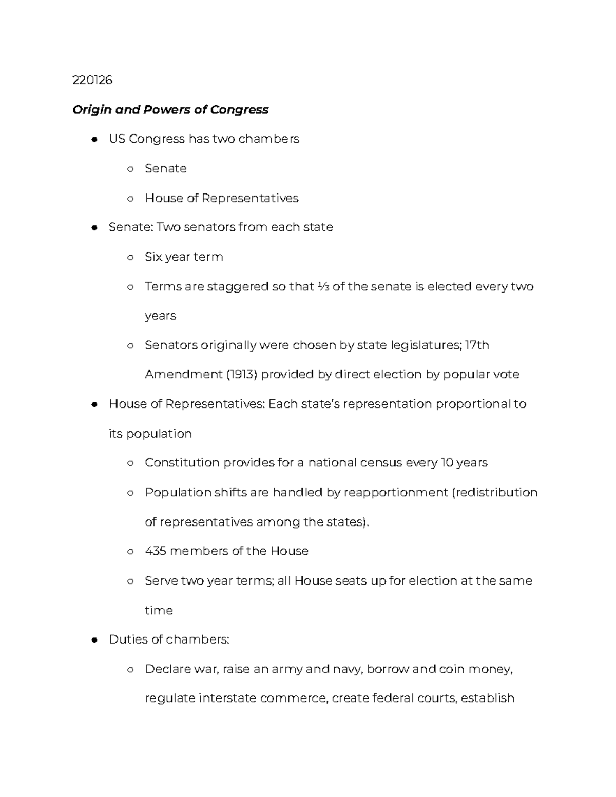 Q3 AP US GOV Notes - 220126 Origin and Powers of Congress US Congress ...