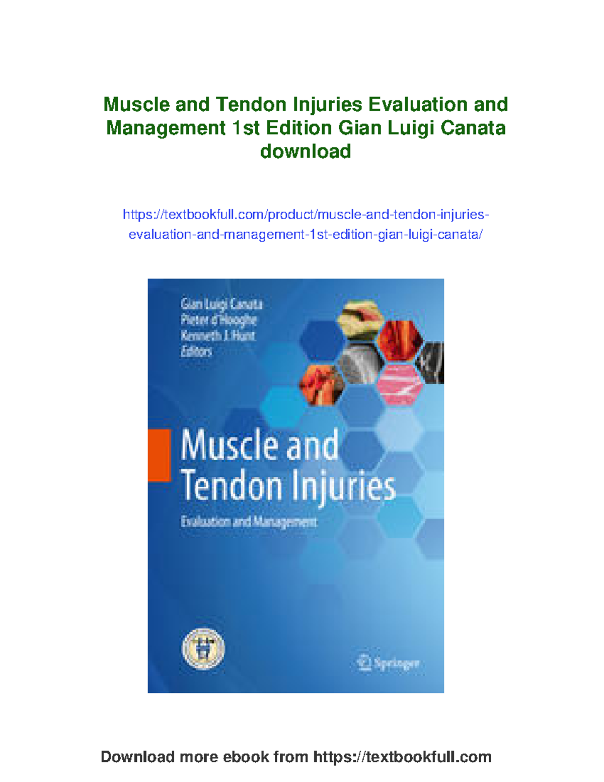Muscle and Tendon Injuries: Evaluation and Management (ISAKOS 2017 ...