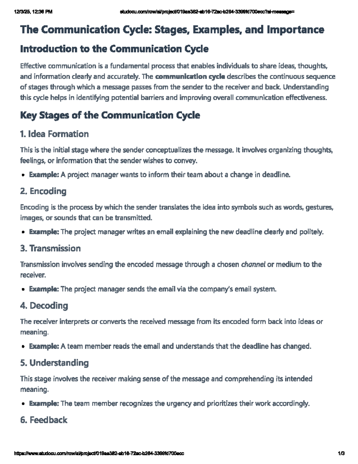 Communication Cycle: Stages, Examples & Importance (Comm 101) - Studocu