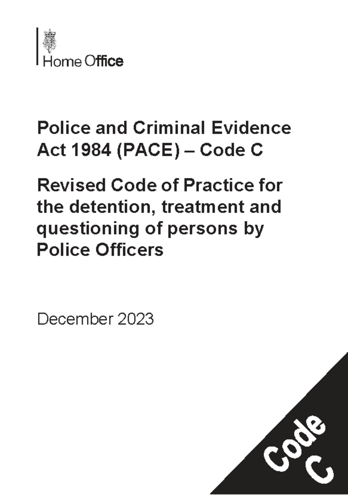 PACE Code C 2023 - Updated Guidance on Police Detention Practices - Studocu