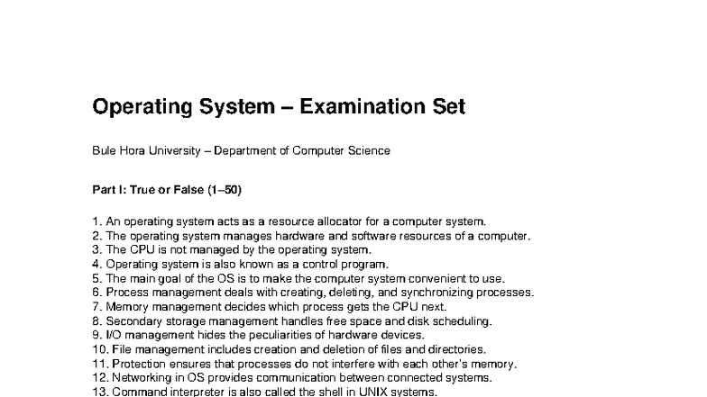 Operating System Exam Q&A Set - Bule Hora University - Studocu