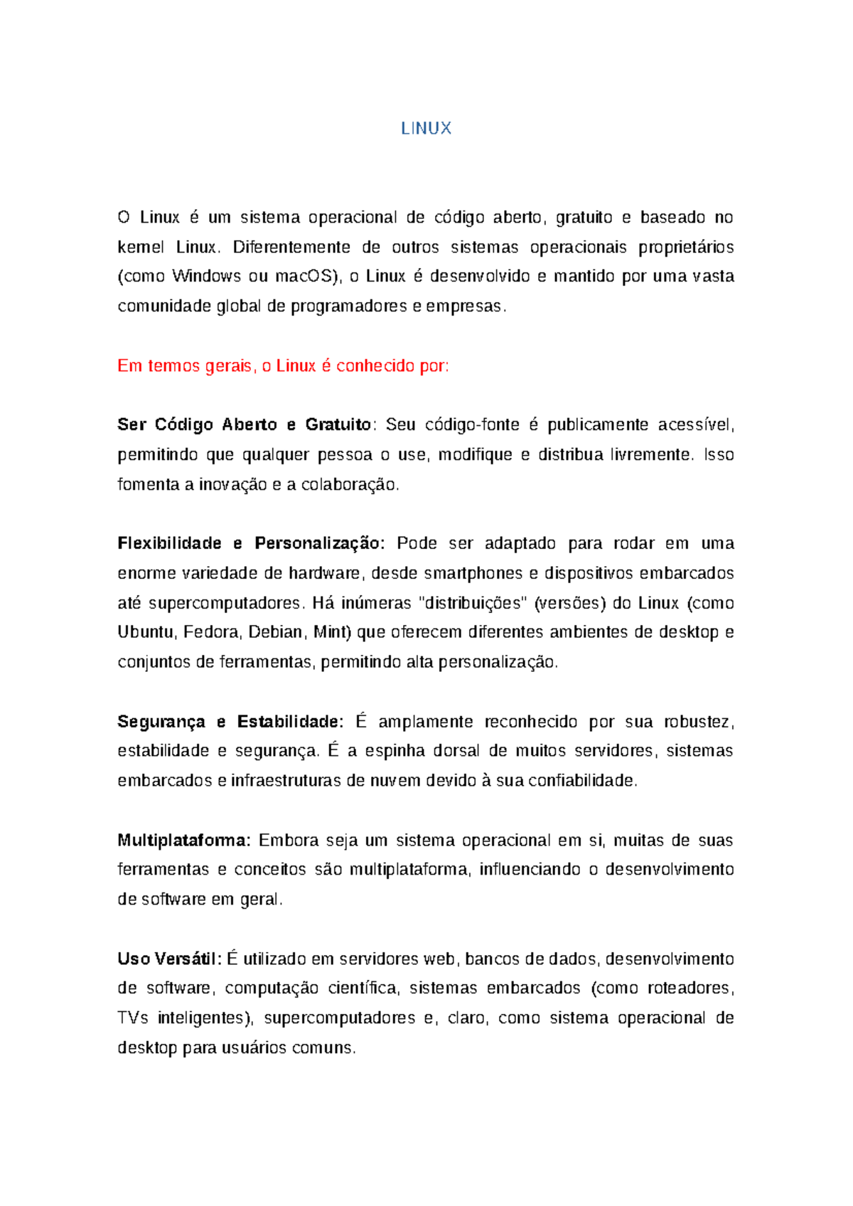 Resumo de Linux: Sistema Operacional e Comandos Essenciais - Studocu