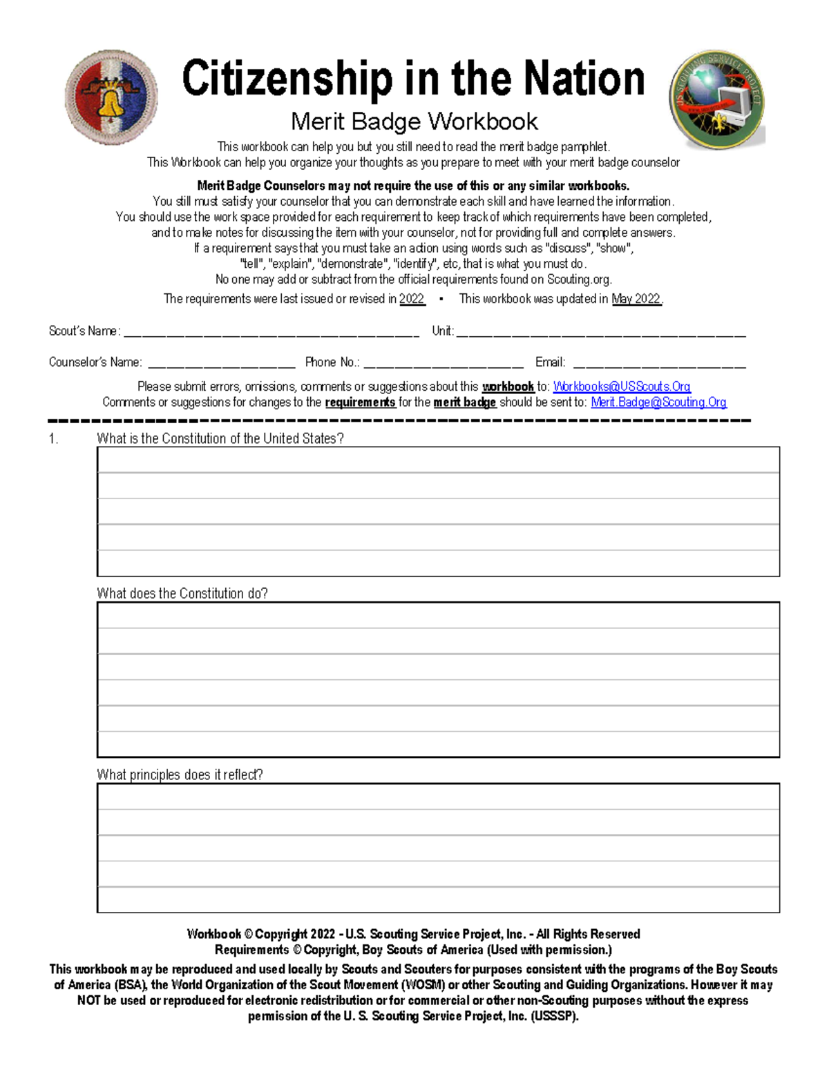 Citizenship in the Nation Merit Badge Workbook Guide - Studocu