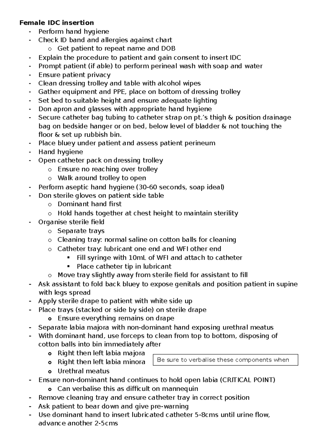 Female IDC Insertion Procedure Guide: Steps & Best Practices - Studocu