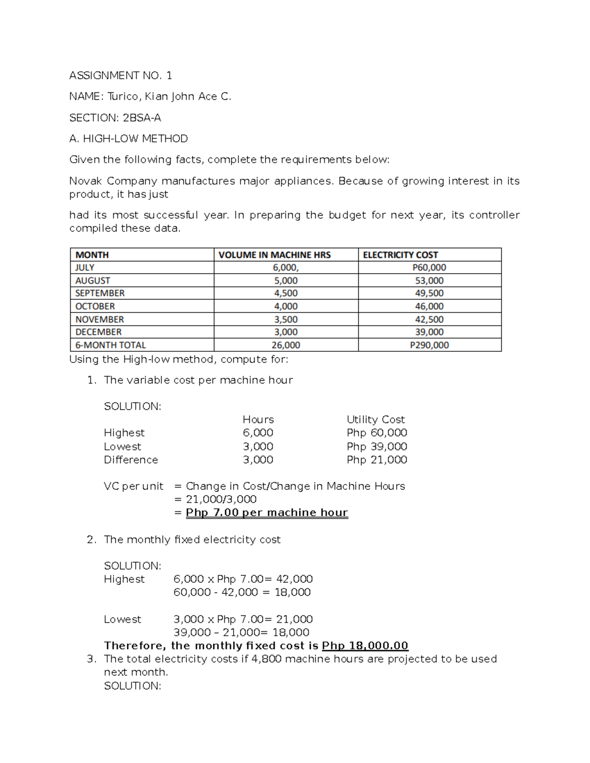 COST Assignment - COST ACCOUNTING - ASSIGNMENT NO. 1 NAME: Turico, Kian ...