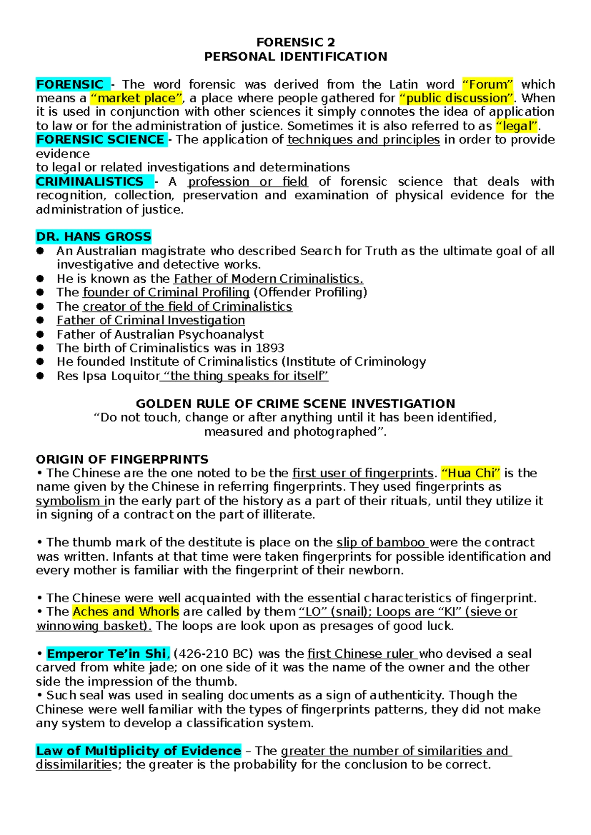 Forensic 2: Personal Identification Methods and Techniques Overview - Studocu