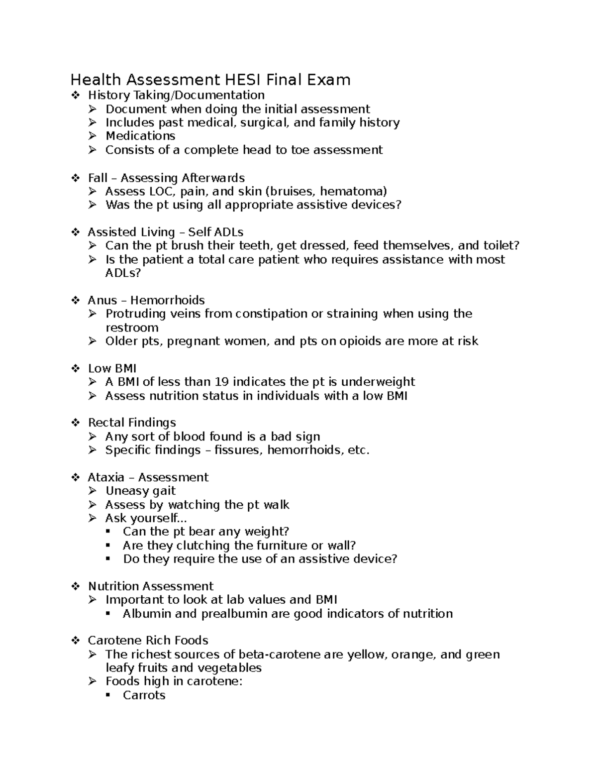 HESI Health Assessment Final Exam Study Guide and Review Notes - Studocu